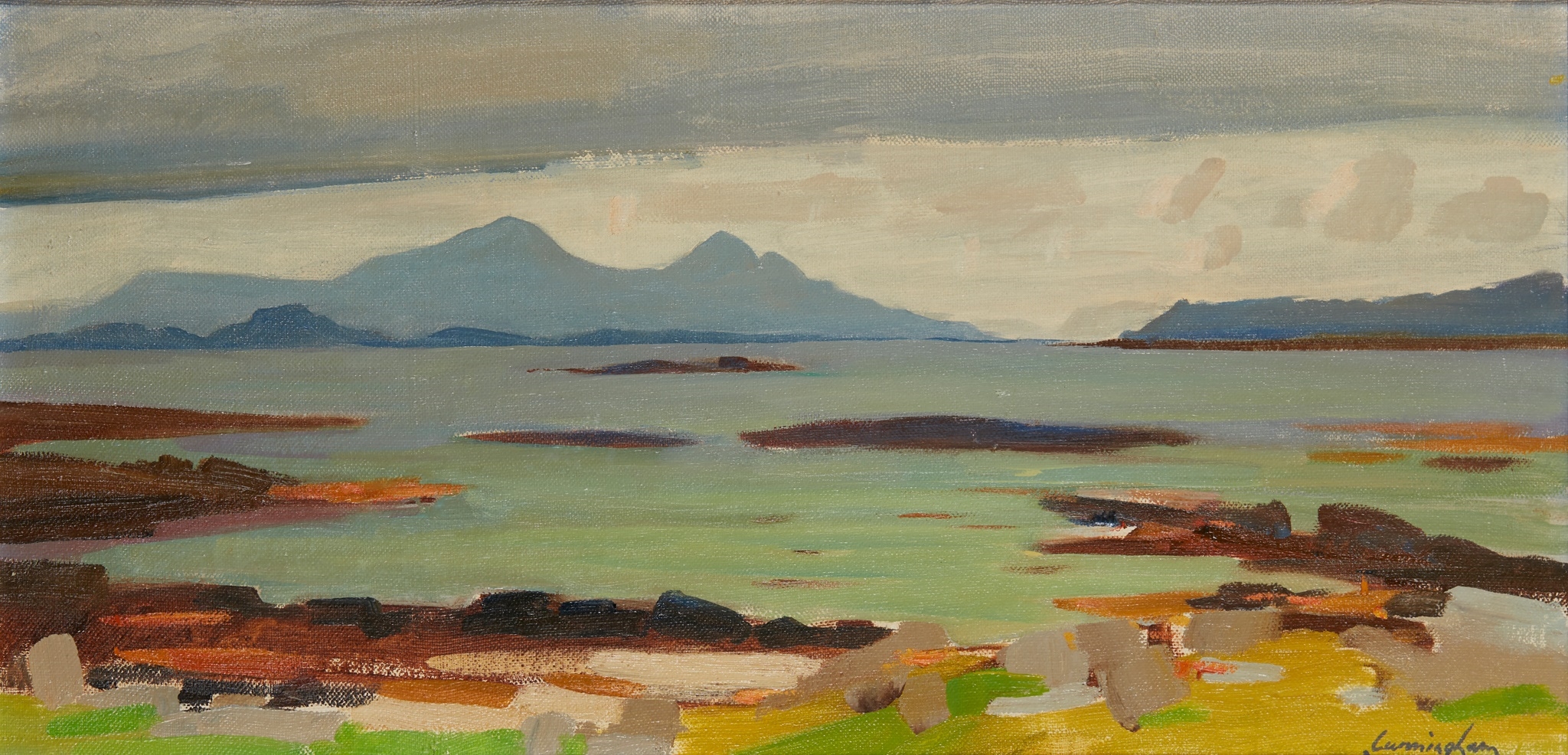 John Cunningham | RHUM, EIGG, MUCK AND SKYE FROM GRIGADALE BAY, ARDNAMURCHAN (1979) | MutualArt