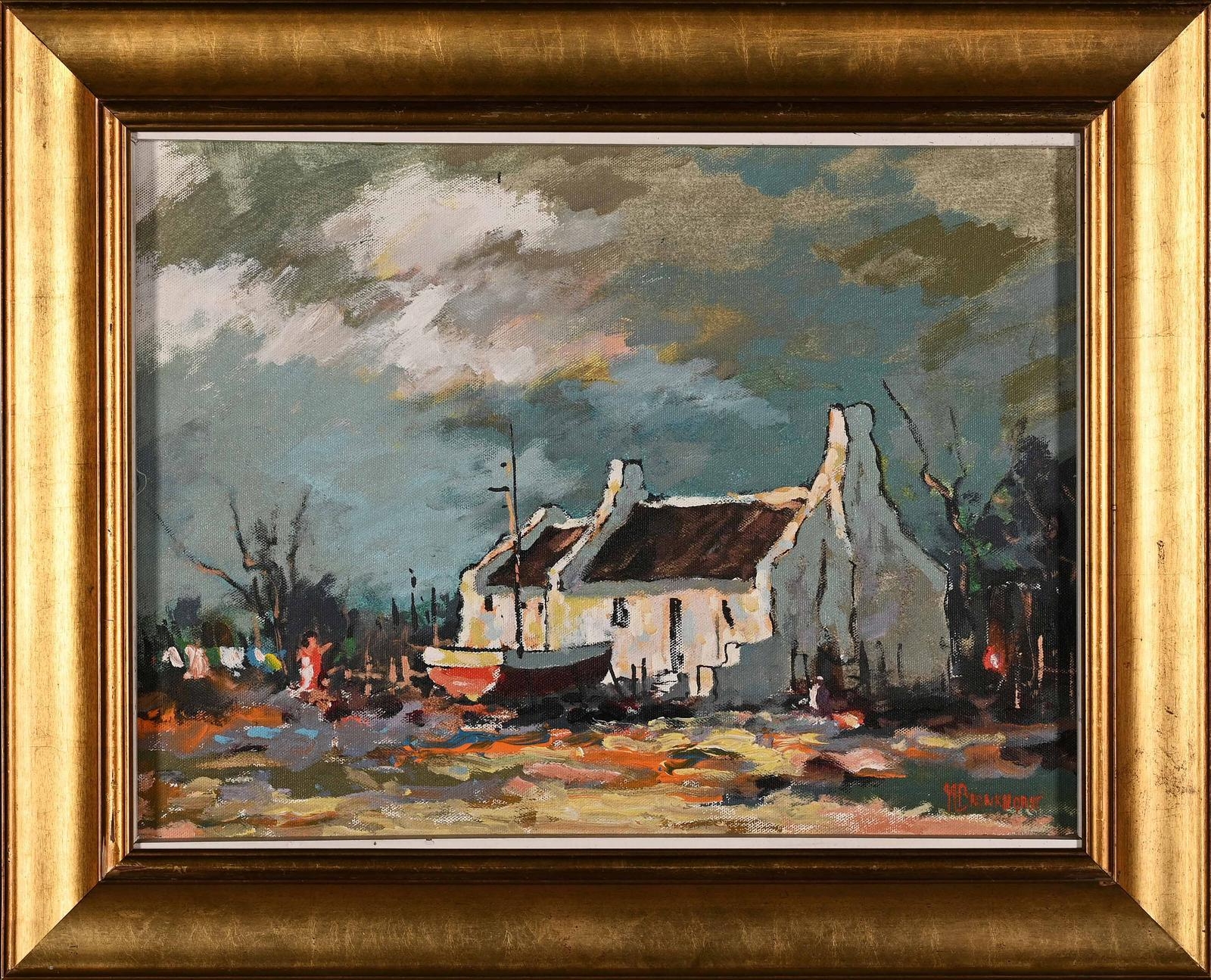 Koos Bronkhorst | Cape Dutch House with Boat and Stormy Skies | MutualArt