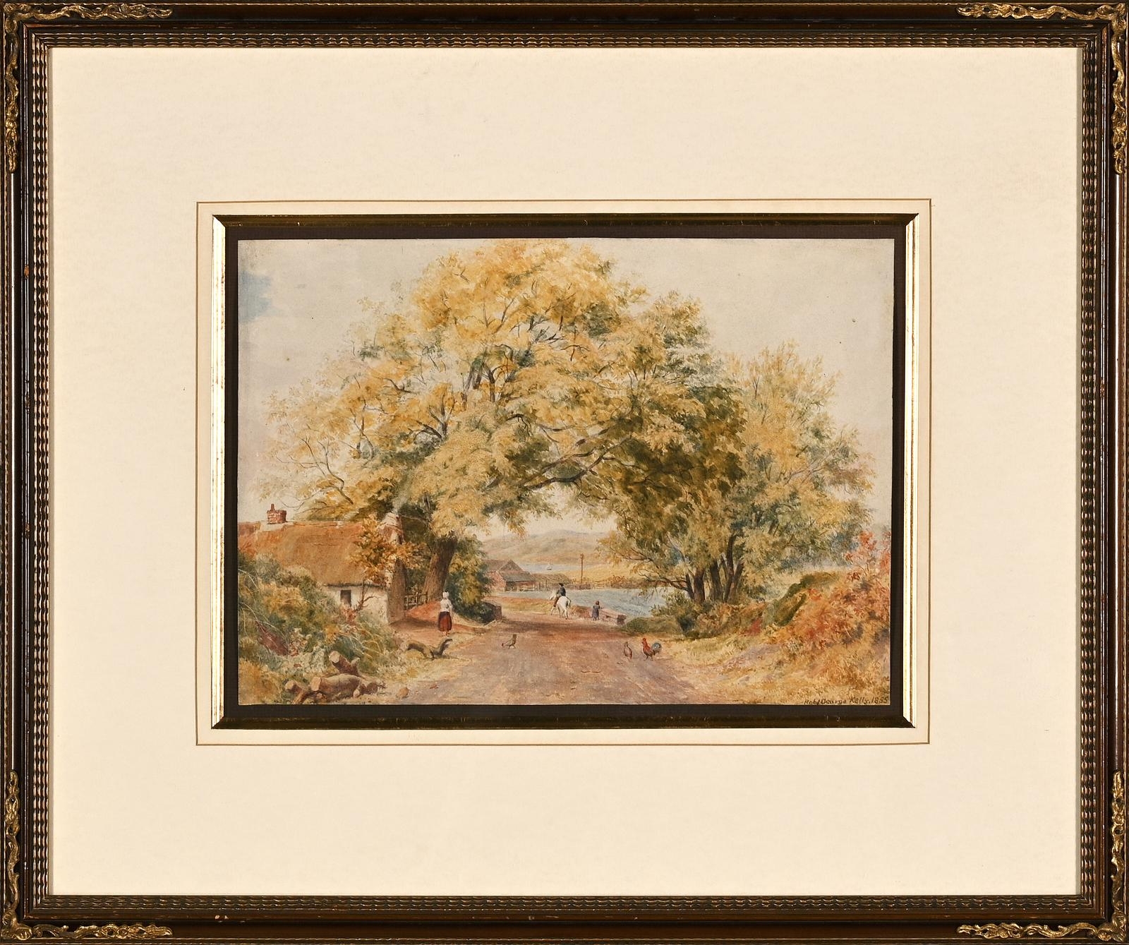 Robert George Kelly | Road Through Large Trees with Cottage (1855 ...