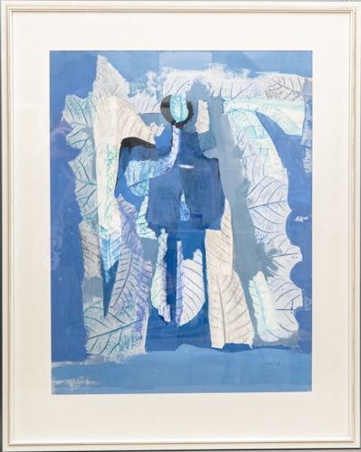Edgar Jené | Komposition mit Blattfrottagen in Blau (1967) | MutualArt