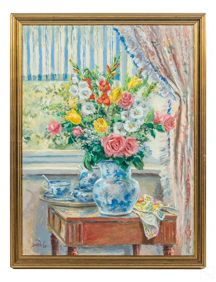 Dan Poole | Large vase with colorful flora and other forms | MutualArt