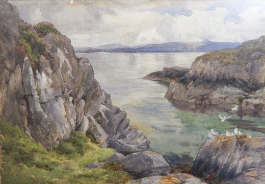 Charles James Adams | Coastal scene with seagulls resting on the rock ...