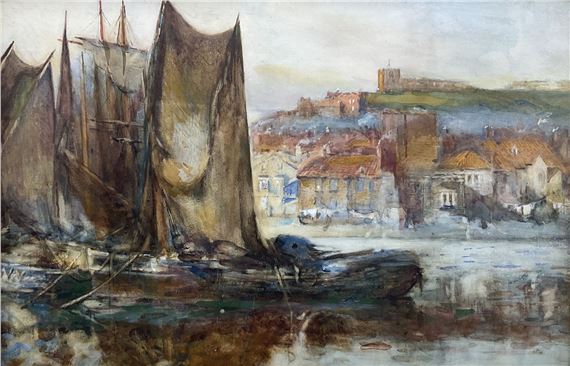 Alfred George Morgan | Whitby Harbour with view of Abbey | MutualArt