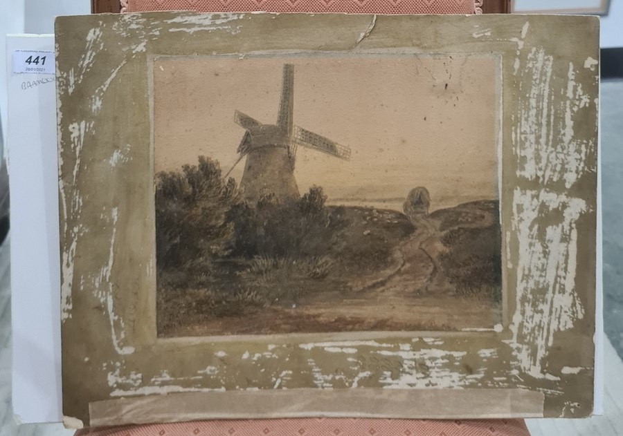 David Cox Sr. | Wagon on track alongside a windmill, (1849) | MutualArt
