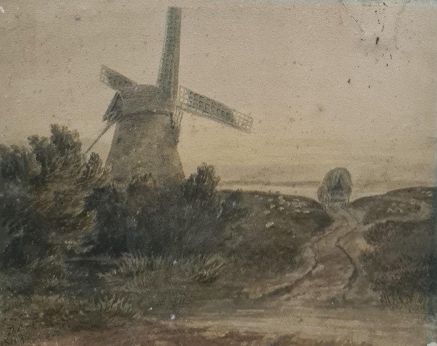 David Cox Sr. | Wagon on track alongside a windmill, (1849) | MutualArt