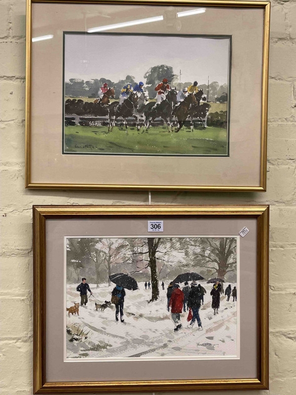 Ken Hayes | National Hunt Racing and Figures in Snowy Landscape | MutualArt