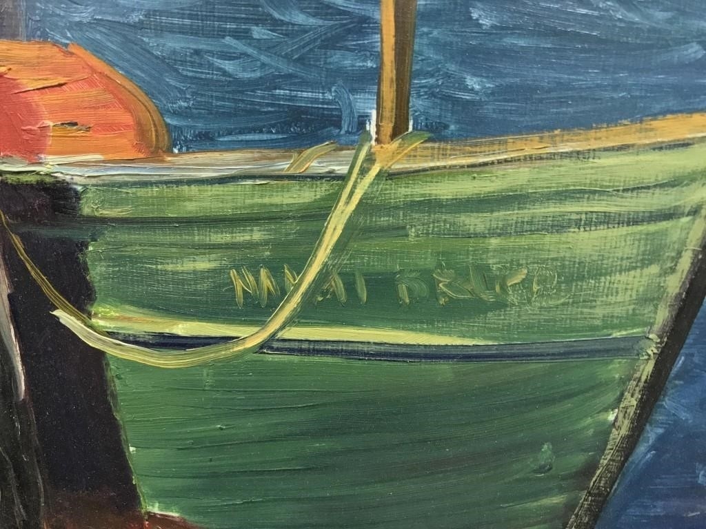 Edward Lis | Oil on Masonite of Fishing Boats | MutualArt