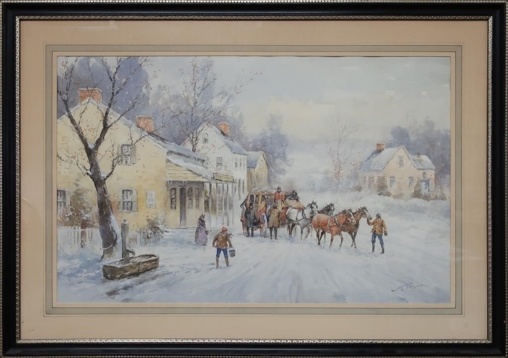 Joseph Conover Claghorn | Watercolor Snow Scene | MutualArt