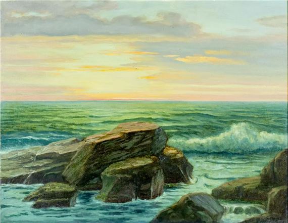 Fritz Franz Engel | Seascape - Rocks and Ocean at Sunset | MutualArt