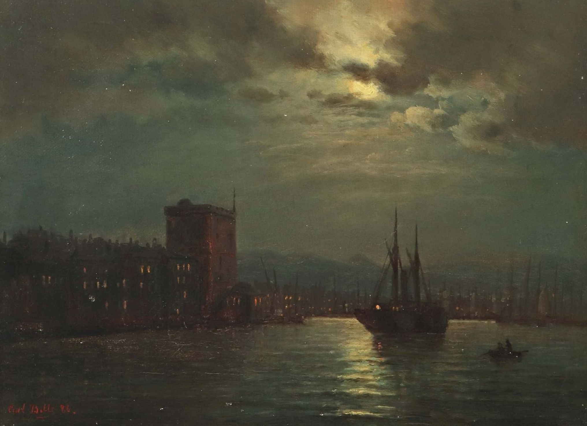 Carl Ludwig Bille | Nächtliche Hafenszene (1886) | MutualArt