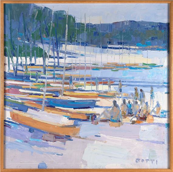George Barrell | Figures and boats on the beach. | MutualArt