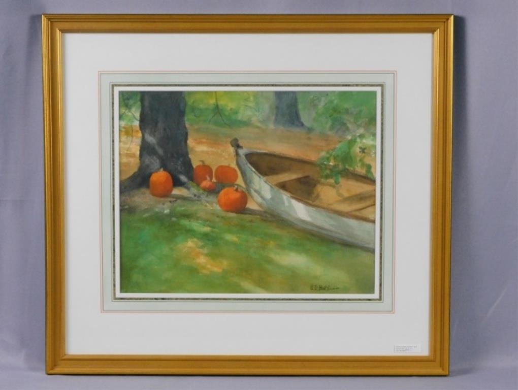 Gary David Hoffmann | Landscape depicting a row boat and pumpkins ...