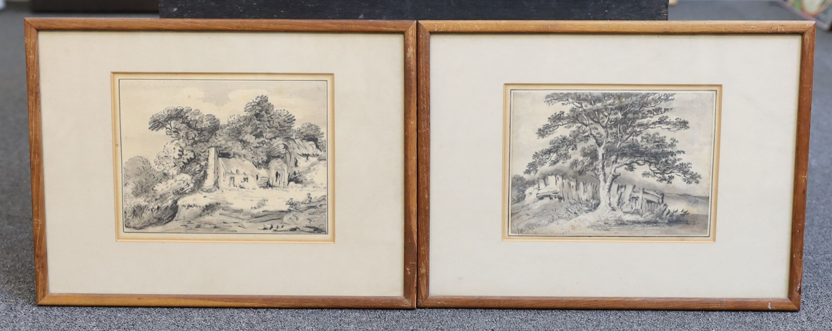 Thomas Monro | Cottage and trees in a landscape and Tree and fence in a ...