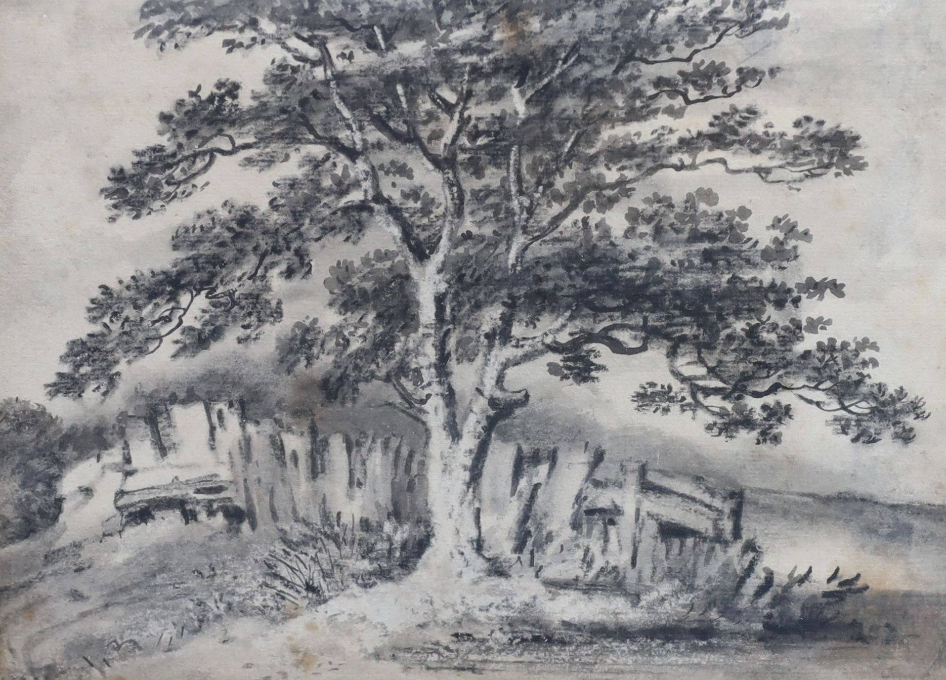Thomas Monro | Cottage and trees in a landscape and Tree and fence in a ...