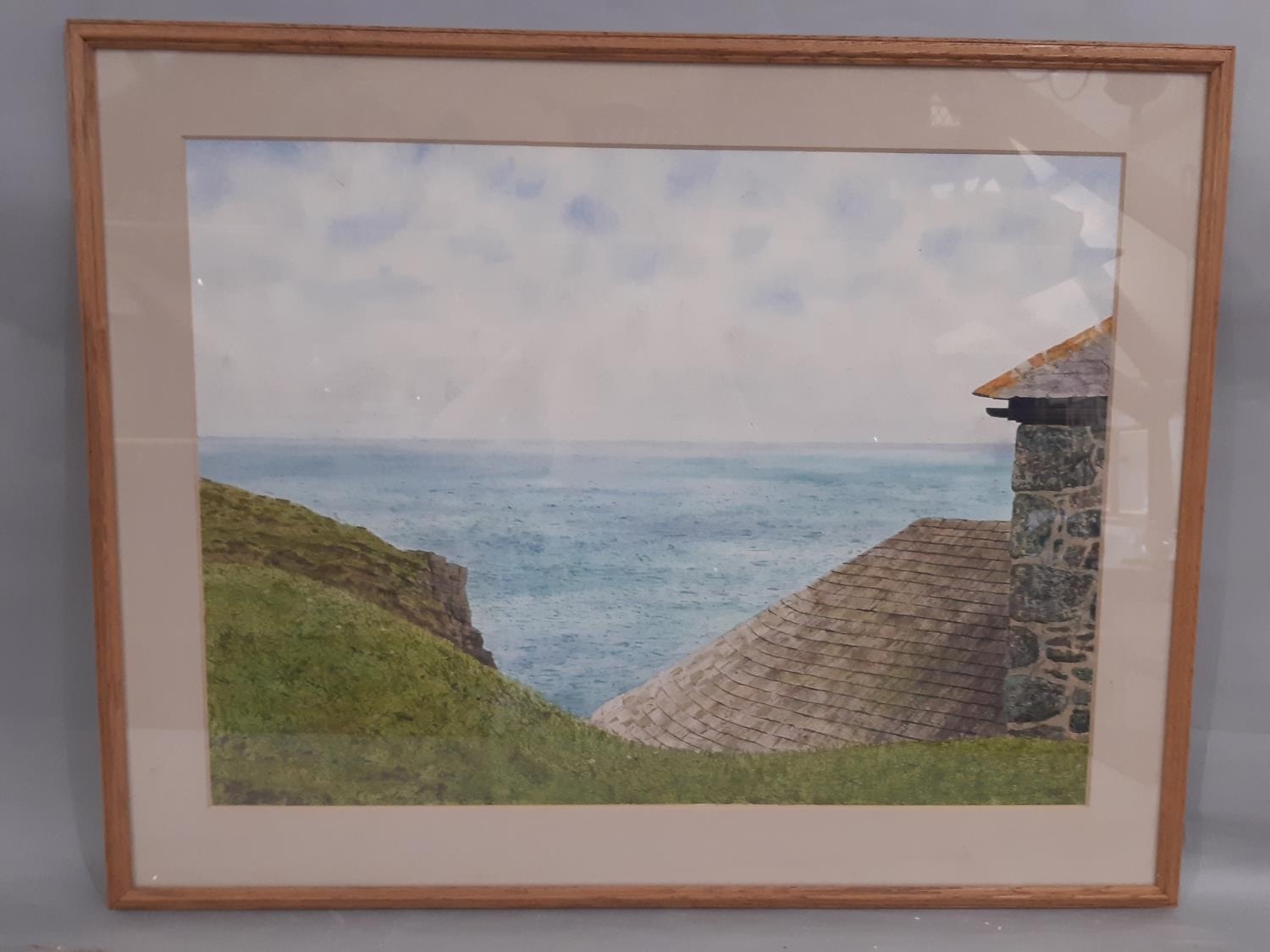 William Pullen | Coastal view with stone building (1990) | MutualArt
