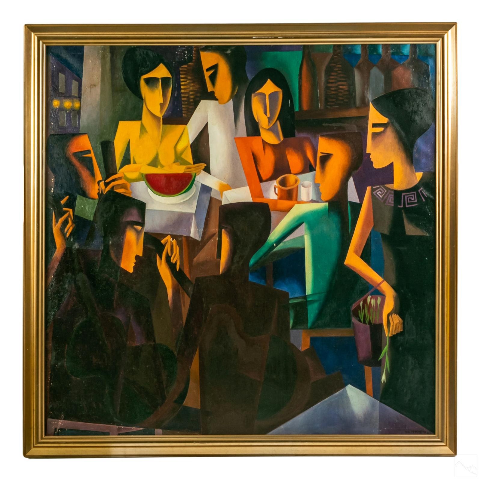 Ivan Dobroruka | Cubist abstract figures at a table with watermelon and ...