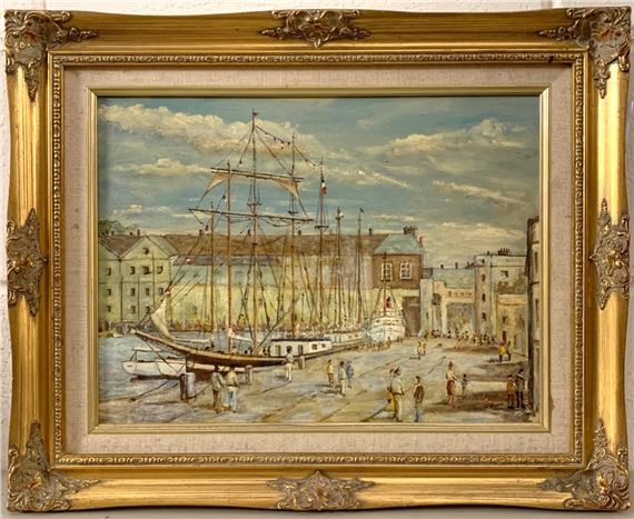 W. H. Waring | Tall ships in a crowded French port | MutualArt