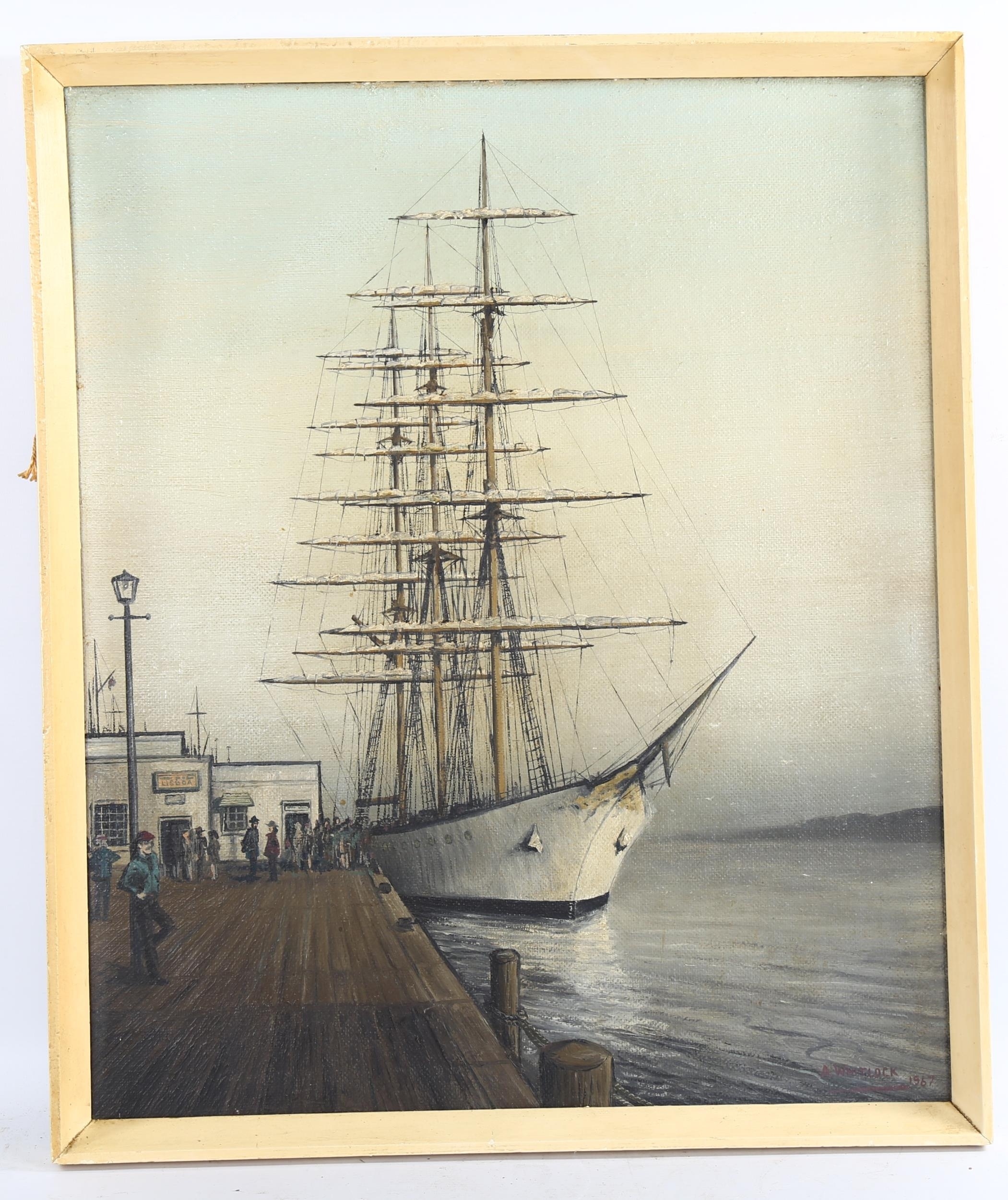 Albert Whitlock | Tall ship in Lisbon harbour (1967) | MutualArt