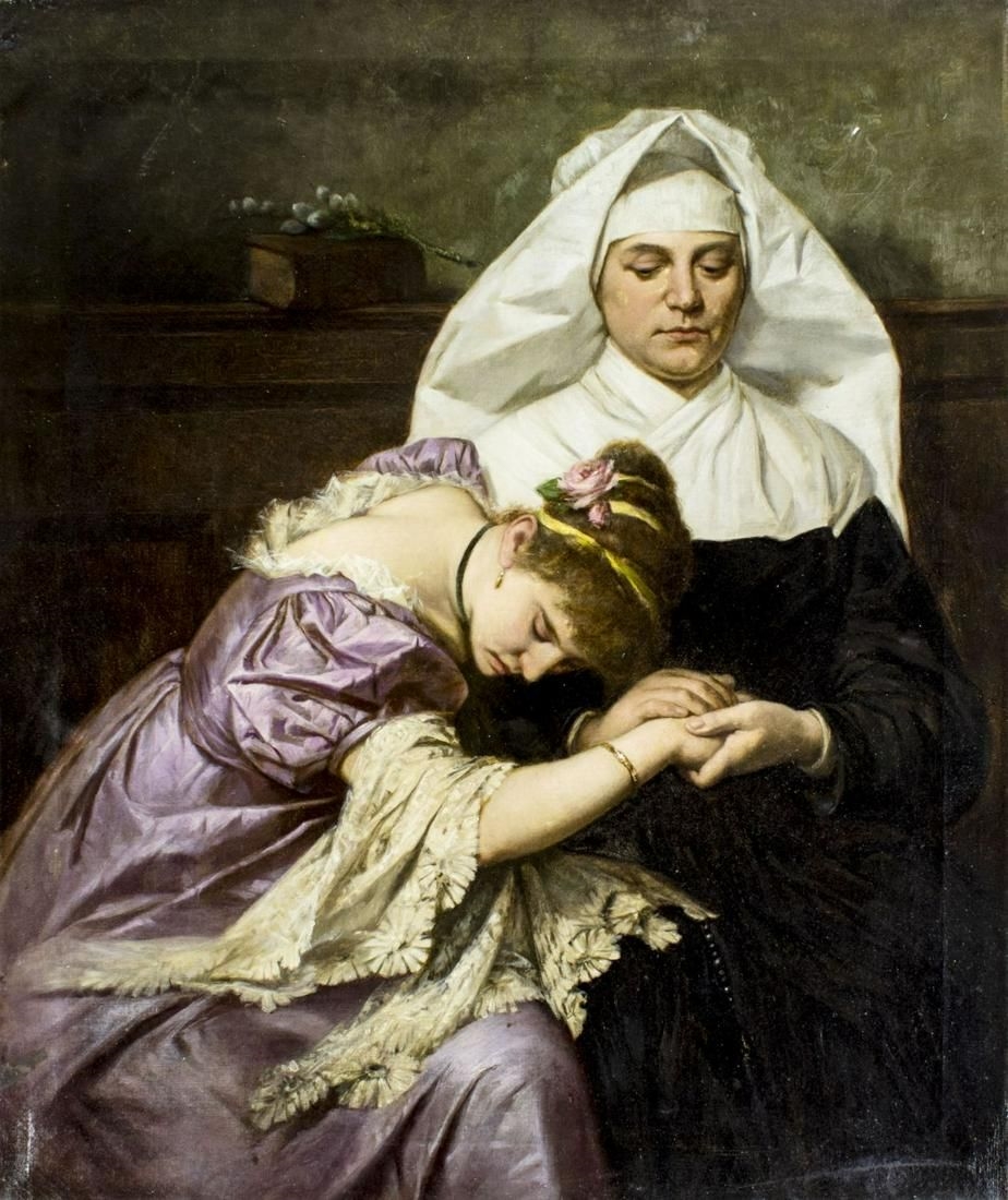 American School, 19th Century | Nun Comforting a Lady (19th Century ...