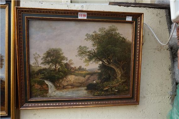 Edward Price | an angler by a waterfall (1876) | MutualArt