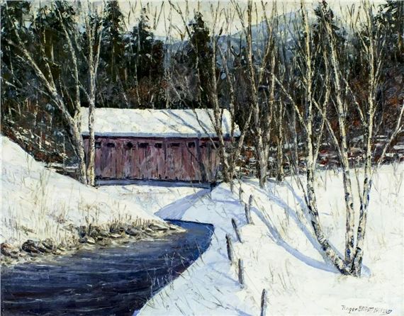 Roger Eliot Gilson | Winter Landscape with Covered Bridge | MutualArt