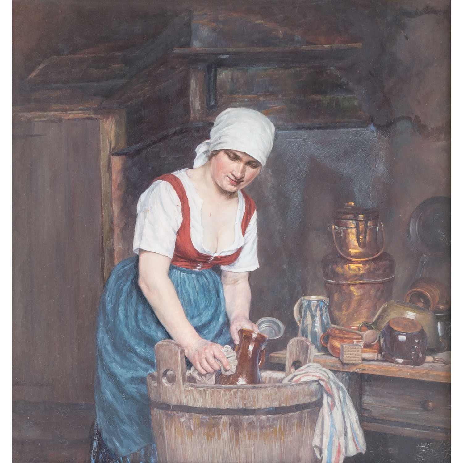 Hans Ulmer | A maid doing the dishes (1925) | MutualArt
