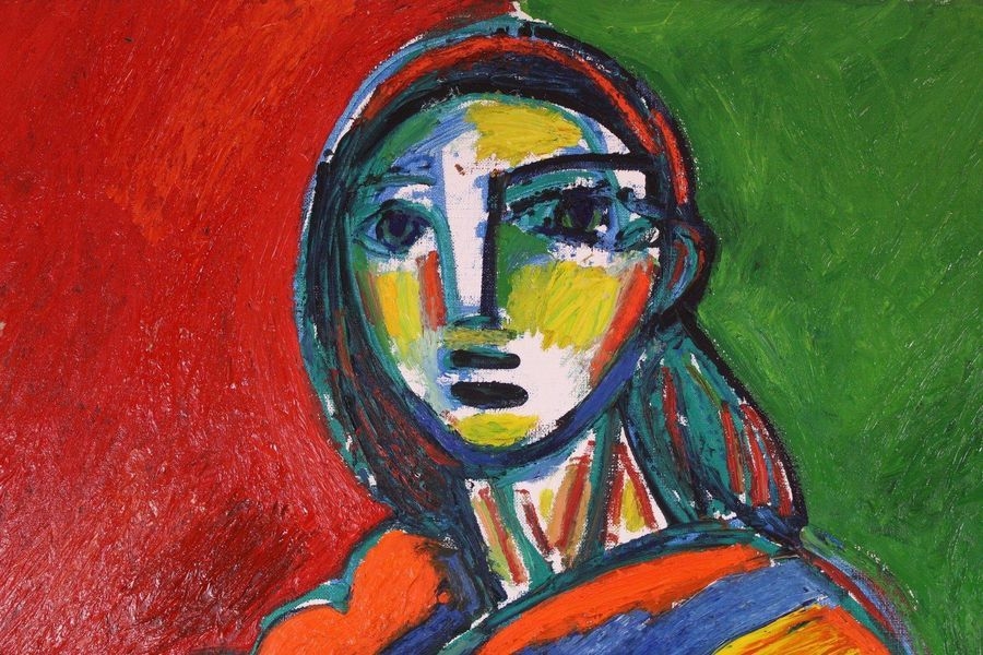 Menachem Gueffen | : Portrait of a woman against a red and green ...
