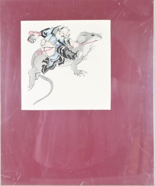 R. Jones | Caricature of Chinese man riding a rat | MutualArt
