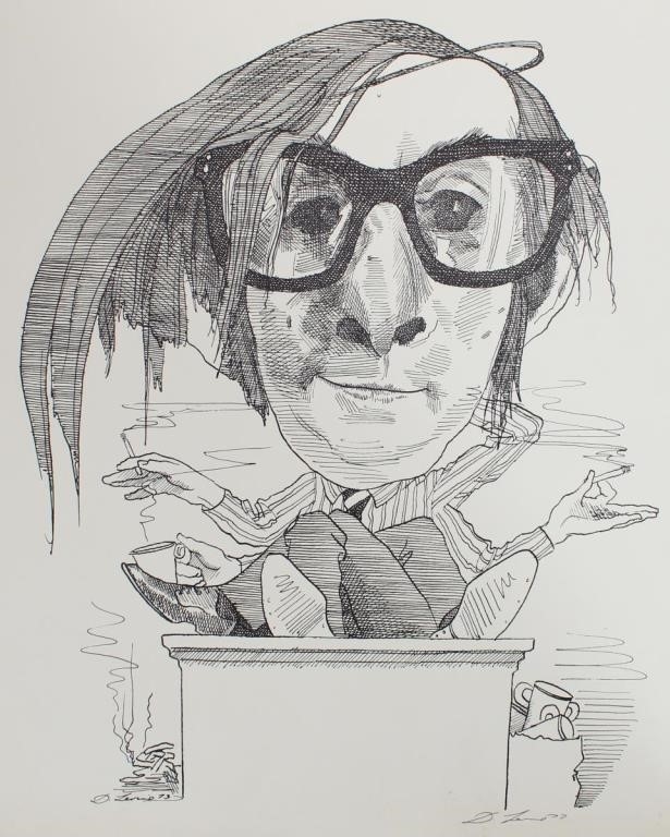 David Levine | Caricature of an urban man at his desk (1973) | MutualArt