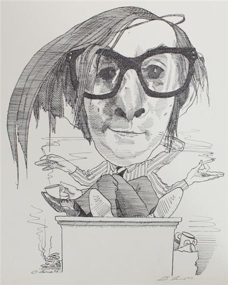 David Levine | Caricature of an urban man at his desk (1973) | MutualArt