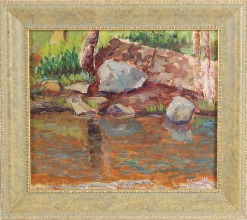 John August Dominique | 10x12 o/brd Ojai creek landscape | MutualArt