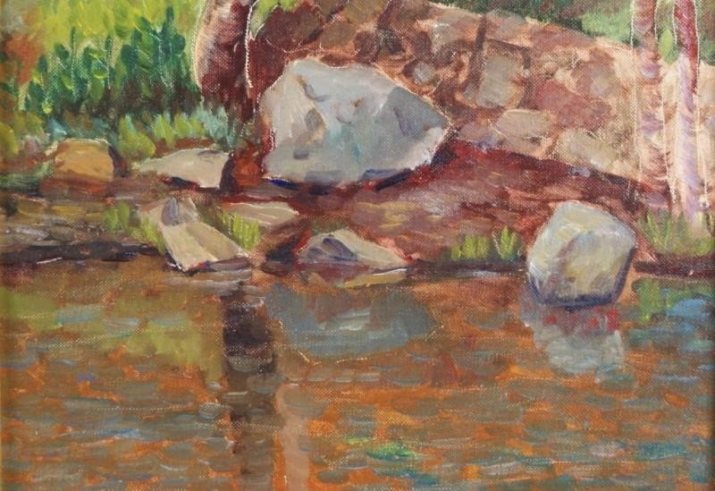John August Dominique | 10x12 o/brd Ojai creek landscape | MutualArt