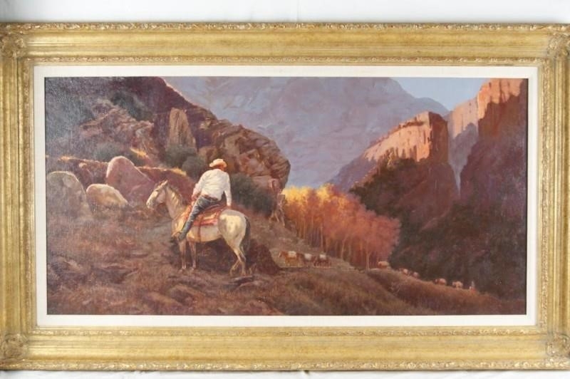 Bill Bender | 24x48 oil/board Western landscape | MutualArt