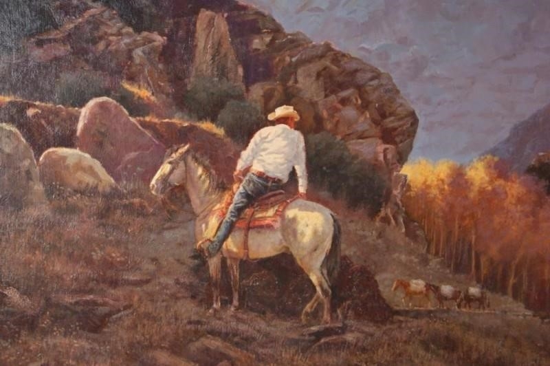 Bill Bender | 24x48 oil/board Western landscape | MutualArt