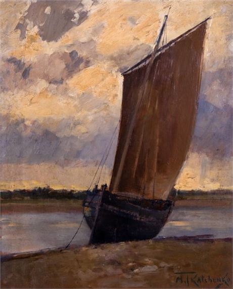 Mikhail Stepanovich Tkachenko | Sailboat on the beach | MutualArt