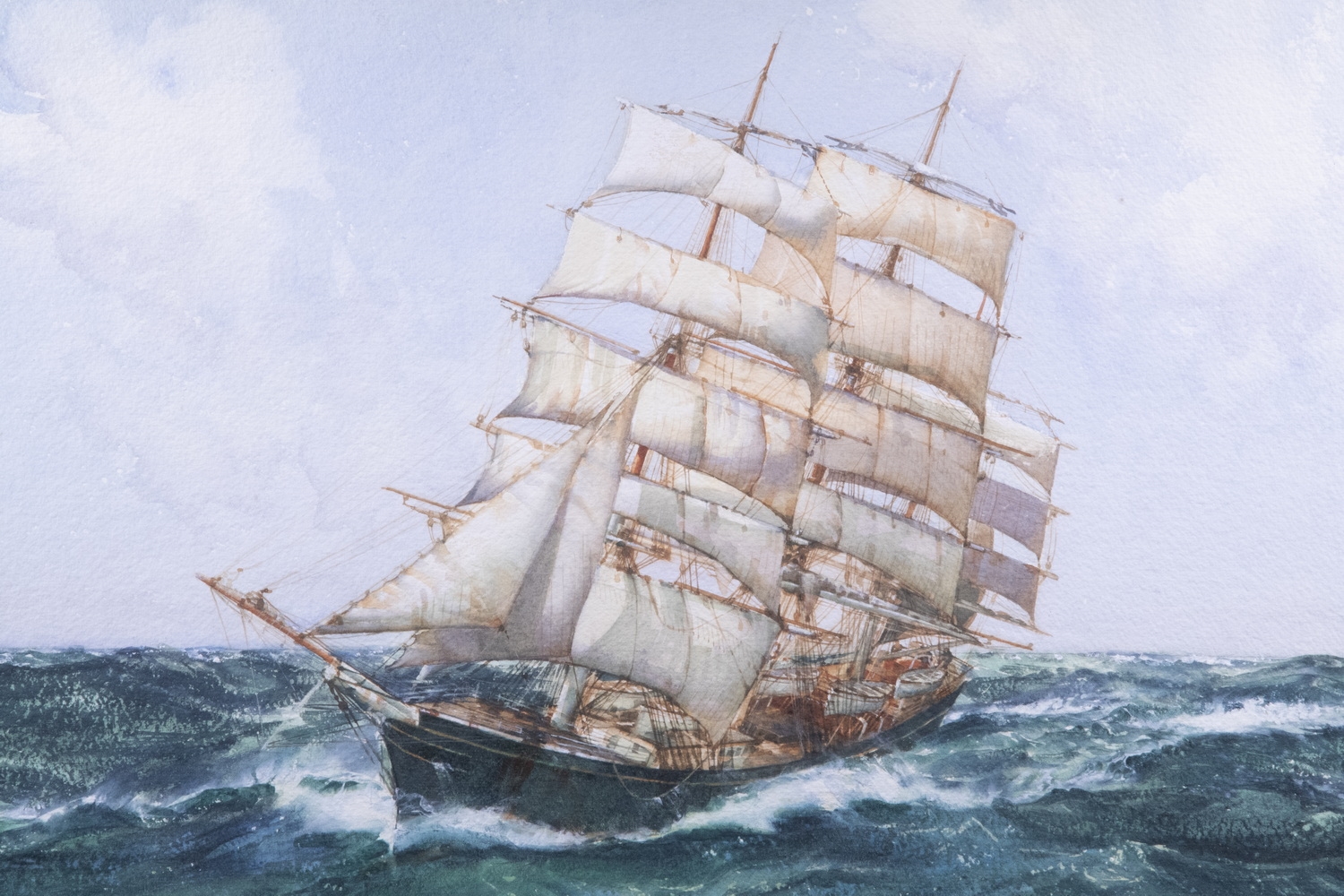 Montague Dawson | Fully Rigged Clipper Ship Underway in Rough Green ...