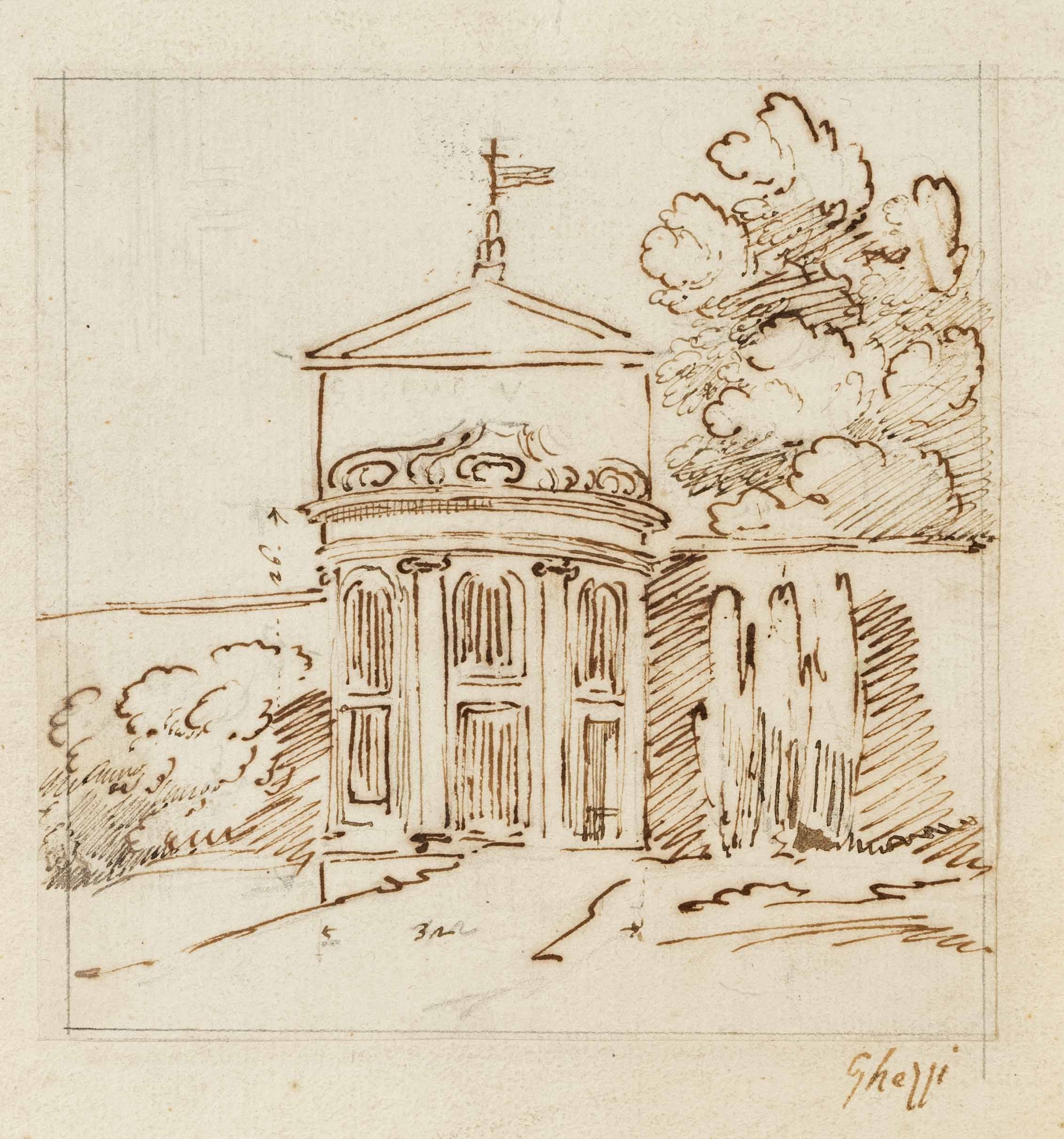 Italian School, 18th Century | Baroque portico with cross and weather ...