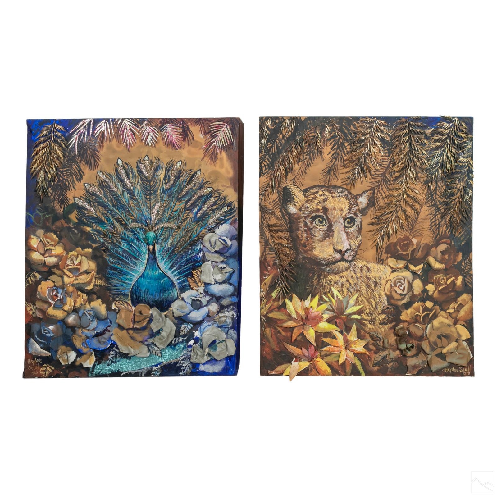 Haydee Scull | A peacock bird study embellished with gilt feathers and ...