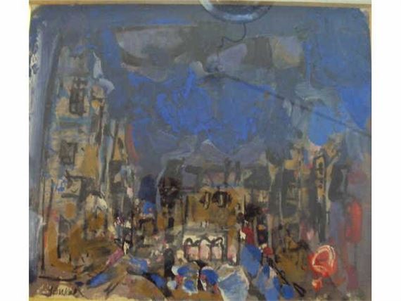 Jacques Yankel | Vue de ville Crayon gras et gouache sur papier Signée ...