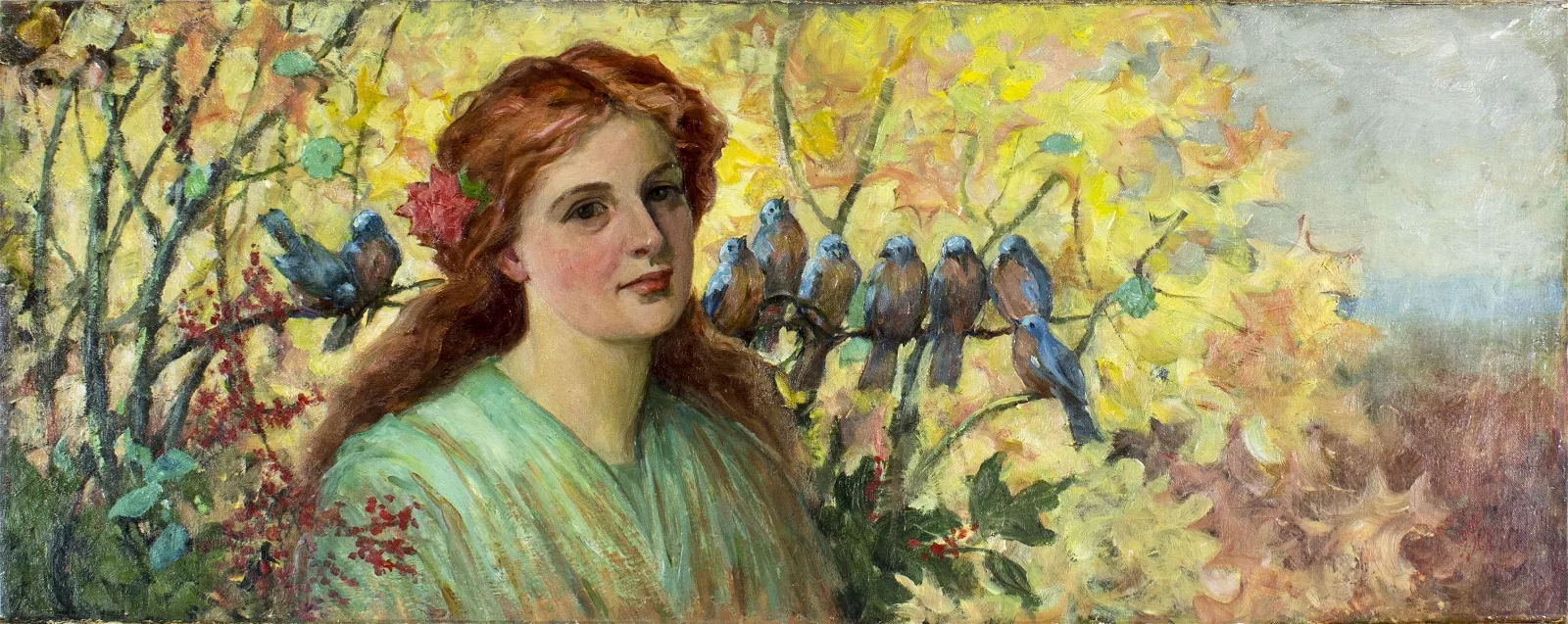Frederick Stuart Church | Lady with Bluebirds (1908) | MutualArt