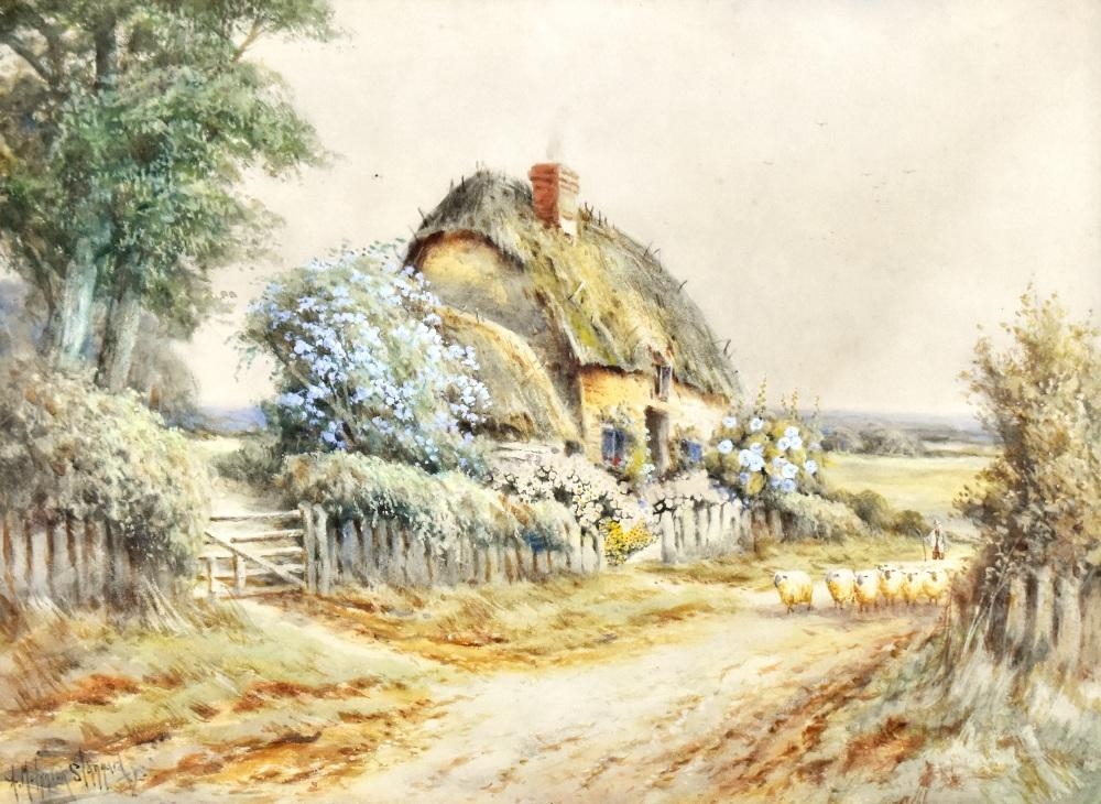 Alexander Molyneux Stannard | Thatched cottage on country lane, with a ...