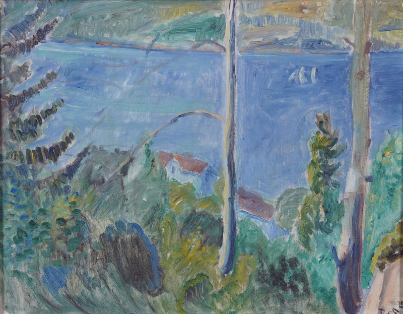 Thorvald Erichsen | Fjordlandskap med hus (1927) | MutualArt