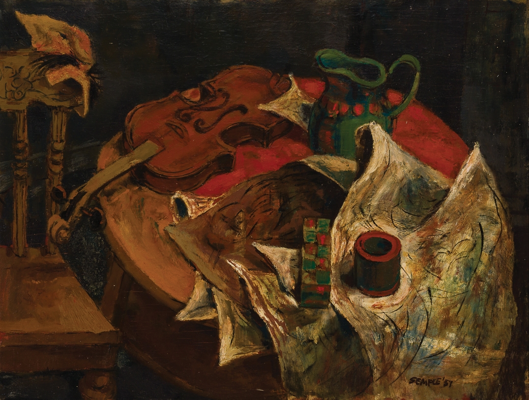 John Semple | Still Life with Violin and Pitcher (1954) | MutualArt
