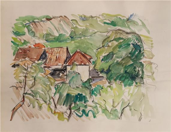 Paul Rivoire | Maisons dans les arbres et au recto nature morte aux ...