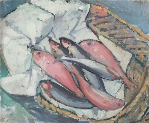 Paul Rivoire | Poissons dans une corbeille sur un torchon | MutualArt