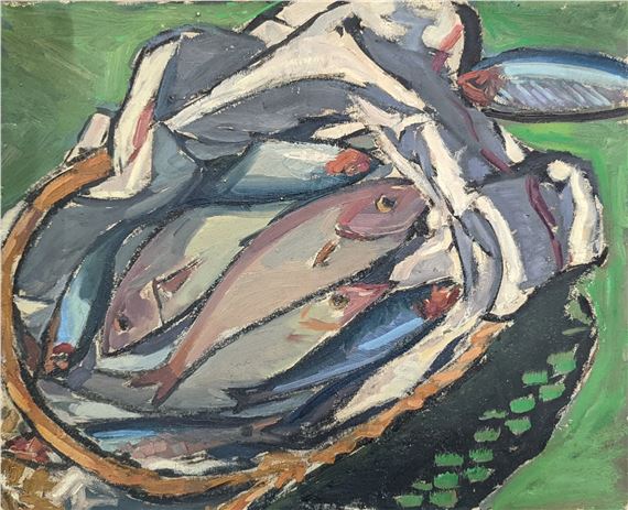 Paul Rivoire | Nature morte aux poissons dans un panier | MutualArt