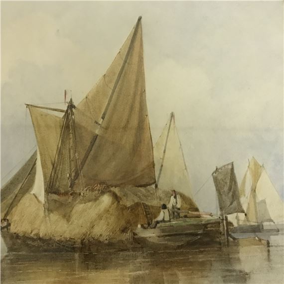 British School, 19th Century | Thames barges with figures | MutualArt