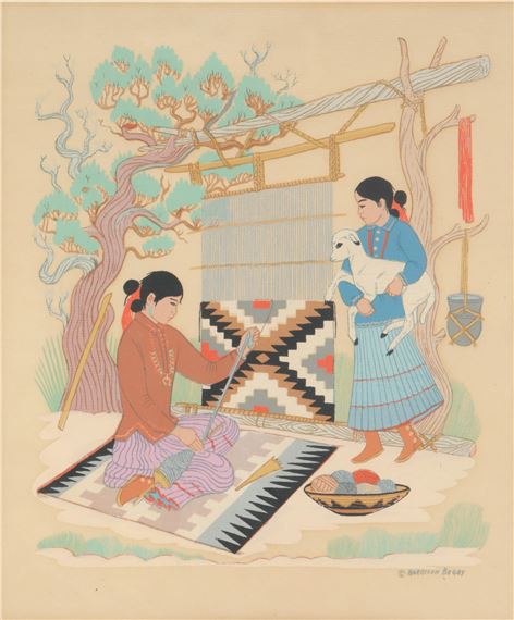 Harrison Begay | FIGURES AT A LOOM | MutualArt