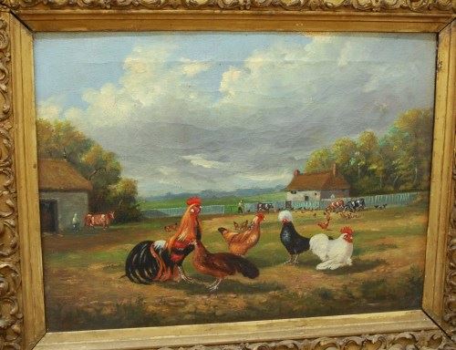 Edgar Hunt | After Edgar Hunt - farmyard scene with chickens oil on ...