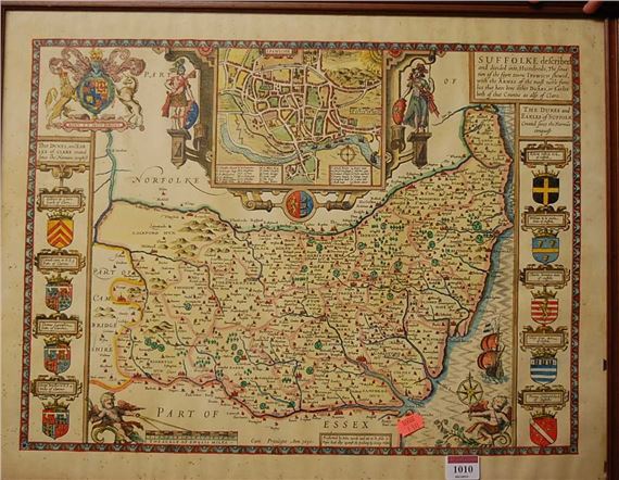 John Speed | After John Speed - reproduction map of Suffolk (19th ...